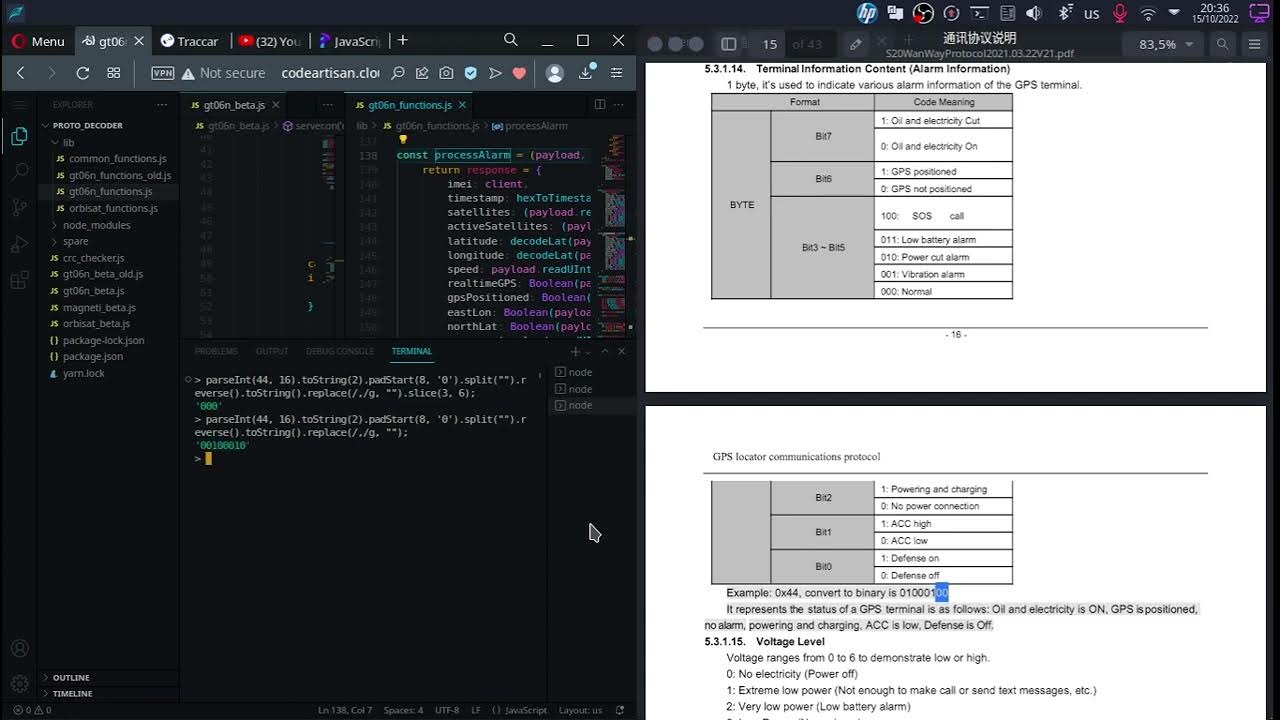 Decoding GT06 Protocol in NodeJS - Escovando bits - YouTube