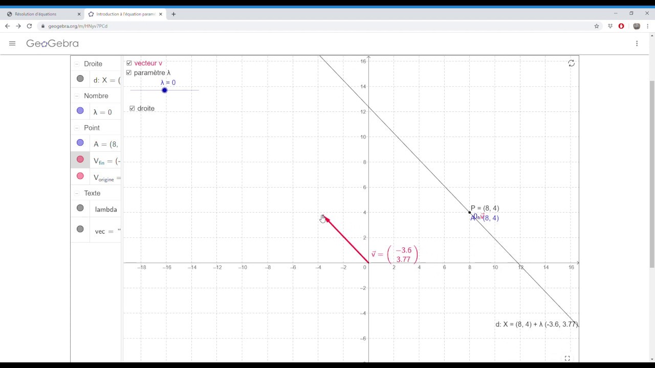 Equation paramétrique de la droite en 2D - YouTube