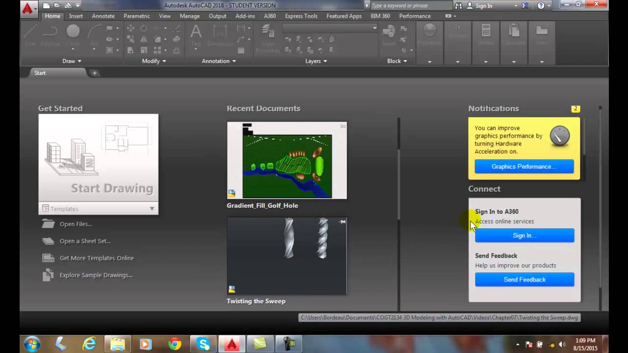 AutoCAD I 01 Introduction to AutoCAD 09 Start Tab - YouTube