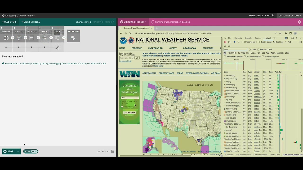 View Chrome network tab activity using developer tools while running a ...