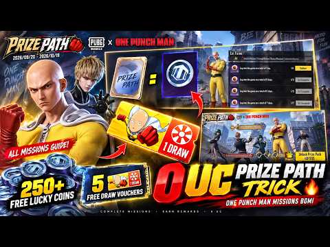 0 UC PRIZE PATH 😱 ALL MISSIONS EXPLAINED | 250+ FREE LUCKY COINS + 5 FREE DRAWS | BGMI