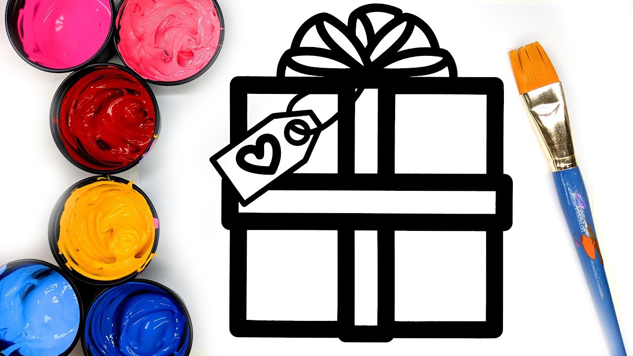Painting Simple Christmas Present Coloring Pages with Paint, Learn to ...