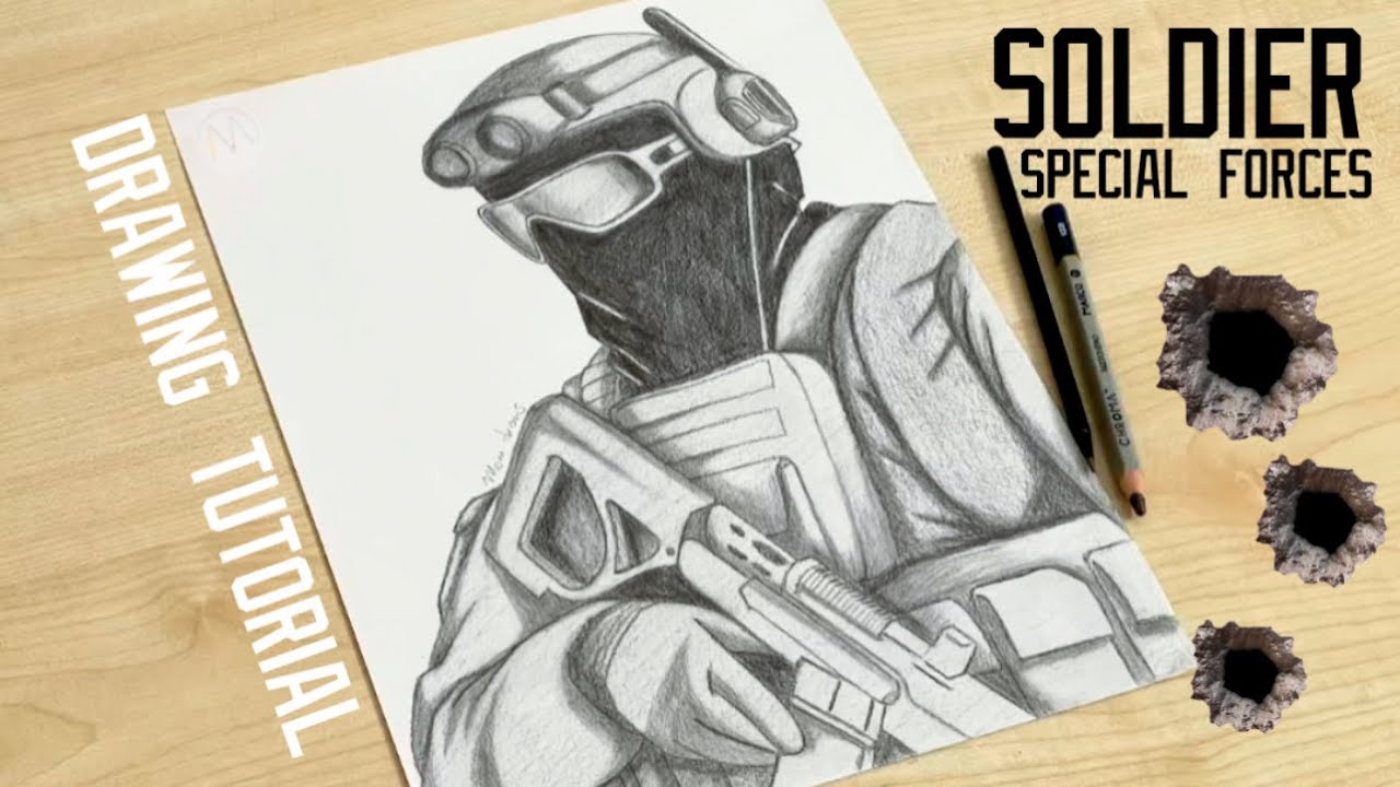 How to draw a special forces soldier / Drawing Soldier in mask - YouTube