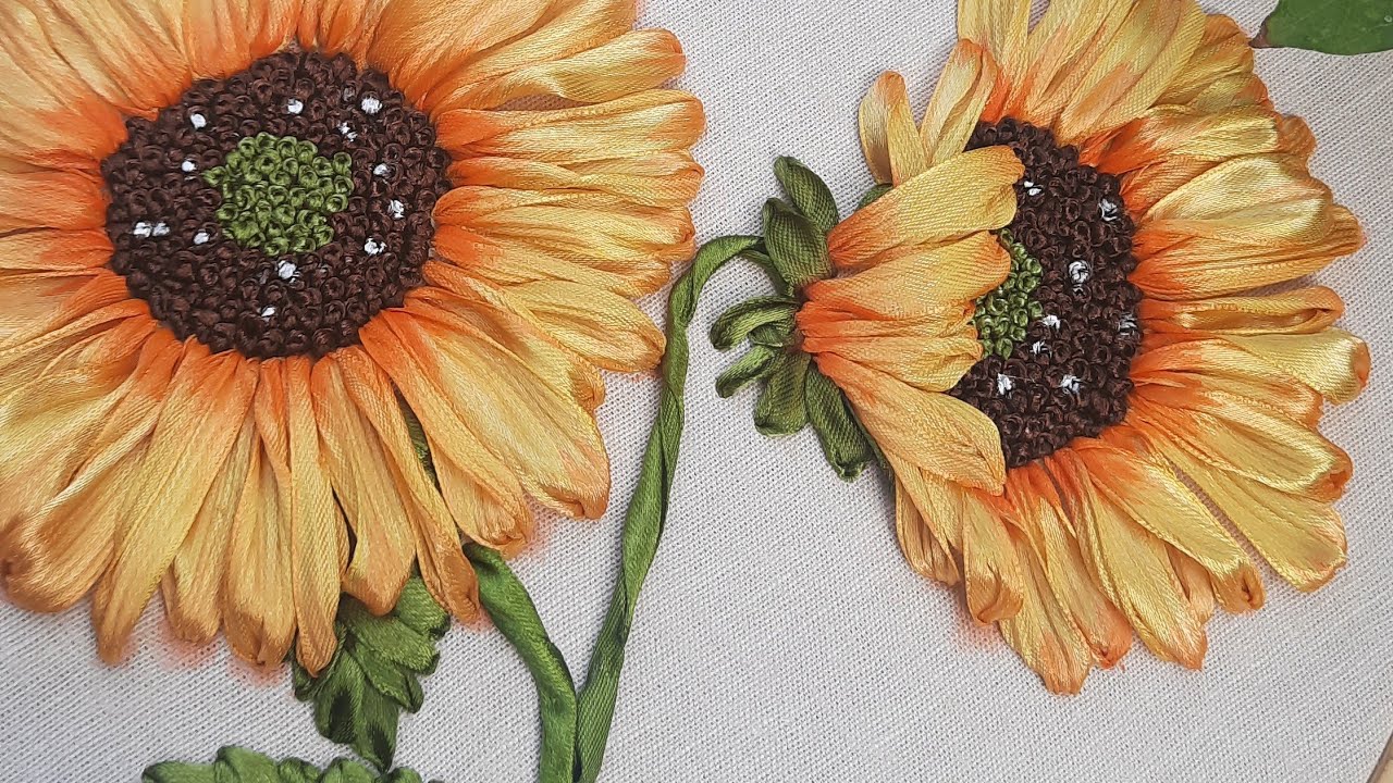 Tutorial Sulam Pita Bunga Matahari part1 | Putik Bunga Matahari |Ribbon ...