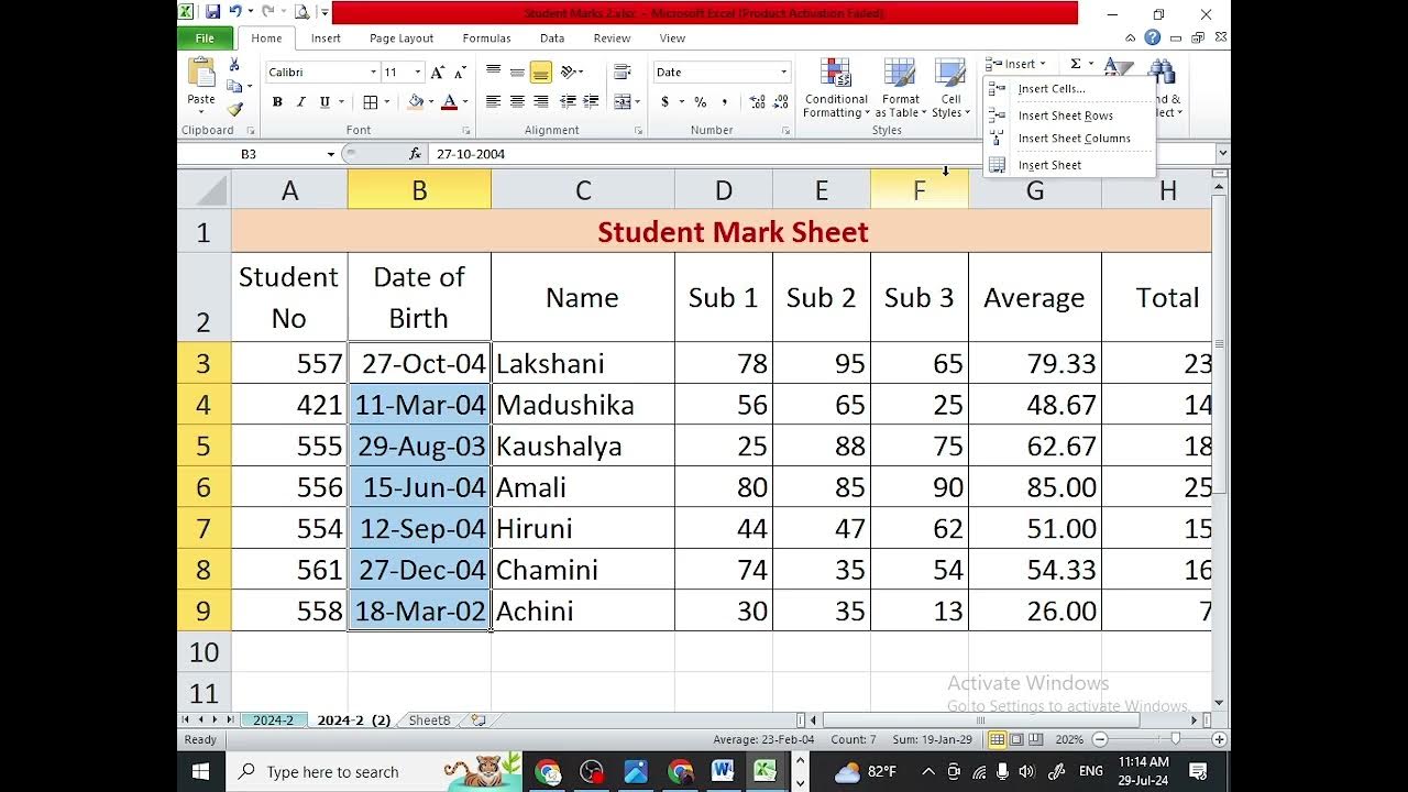 M 03 Spreadsheet Microsoft Excel Lesson 03 Formatting Cells - YouTube