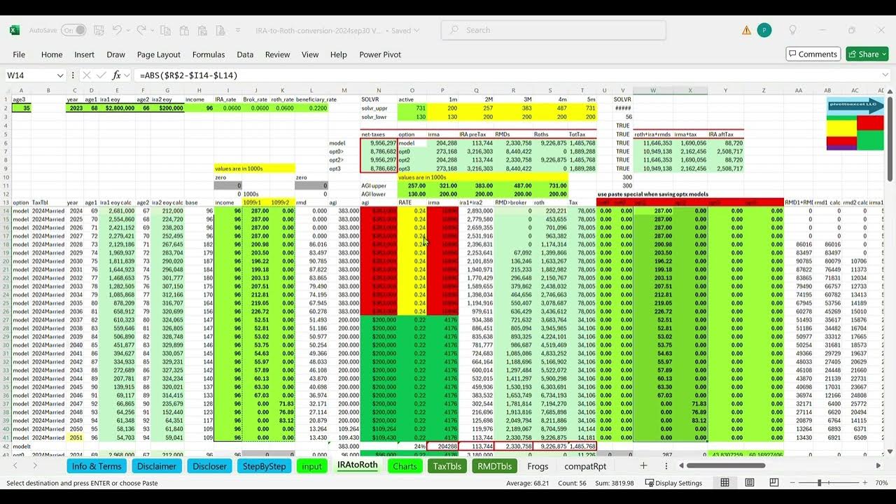 IRA to Roth modeling excel spreadsheet pivottoexcel.com - YouTube