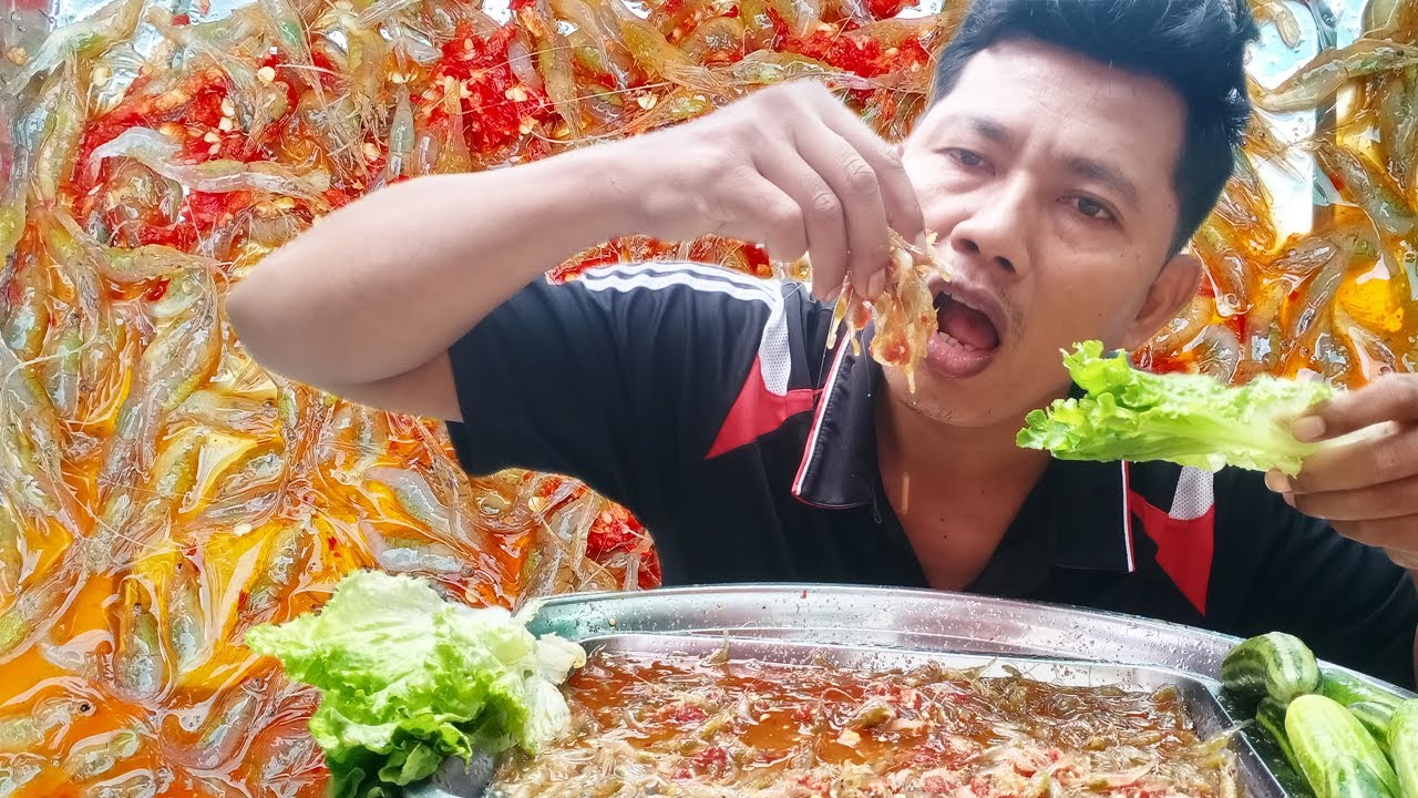 Eating One Millions of Live Shrimp with Spicy Sauce| Raw Prawn Eating ...