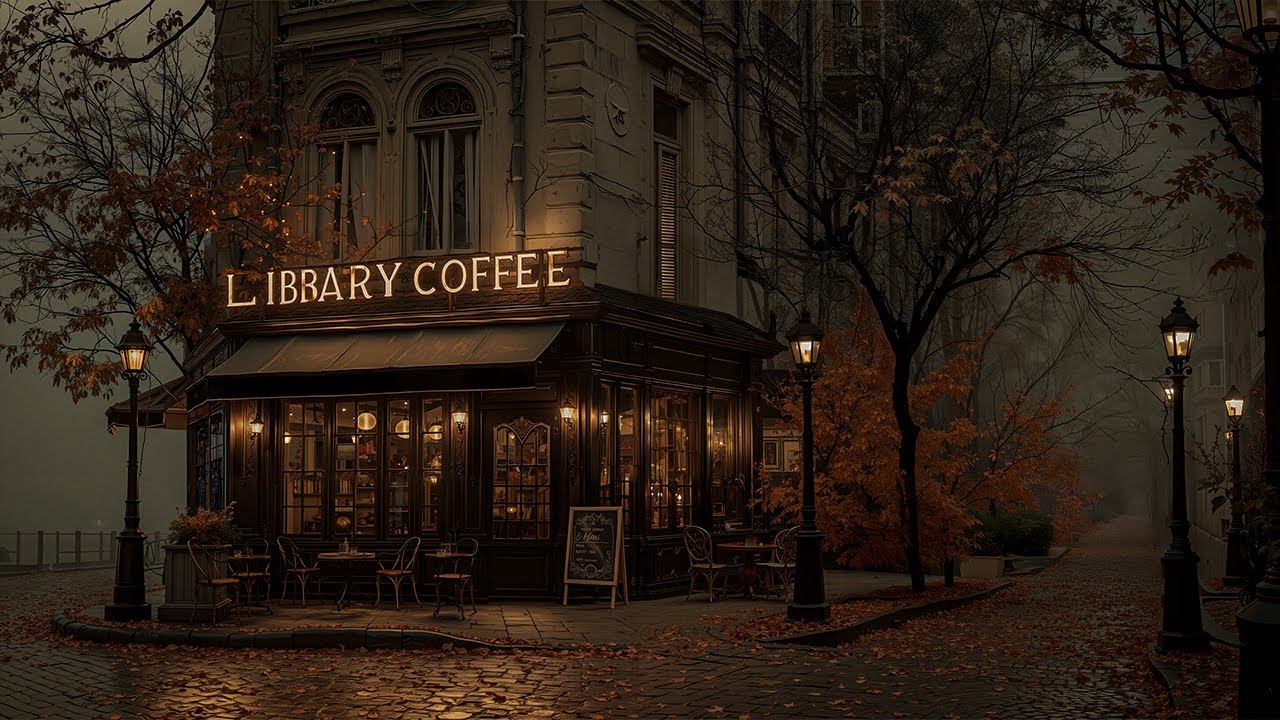Cozy Autumn Evening at the Library Cafe | Dark Academia Ambience for ...