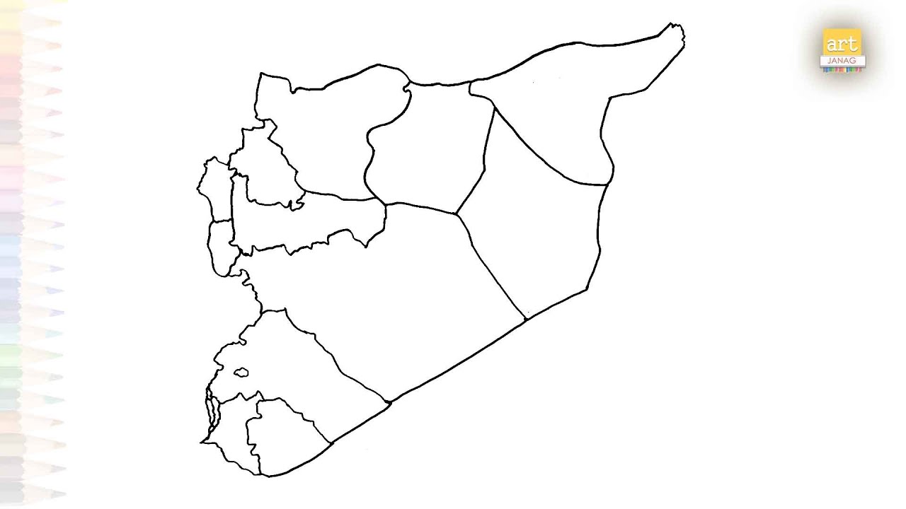 Syria map outline with places | Art tutorial | How to draw Map of Syria ...