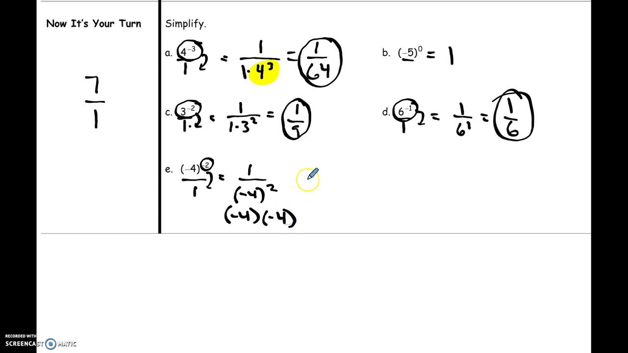 Lesson 7.1 Zero & Negative Exponents - YouTube
