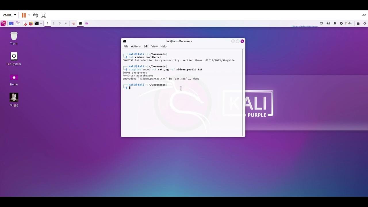 Using Steghide command to embed file - YouTube