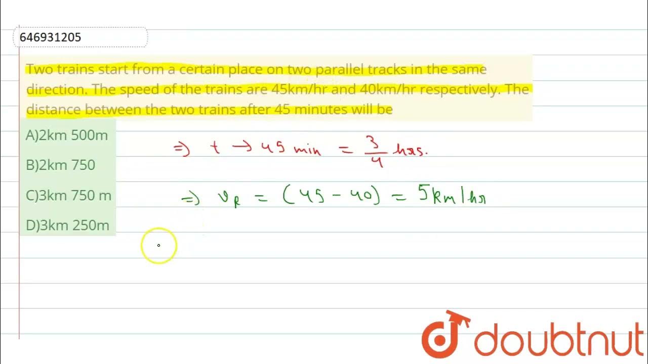 Two trains start from a certain place on two parallel tracks in the same direction. The speed of ...