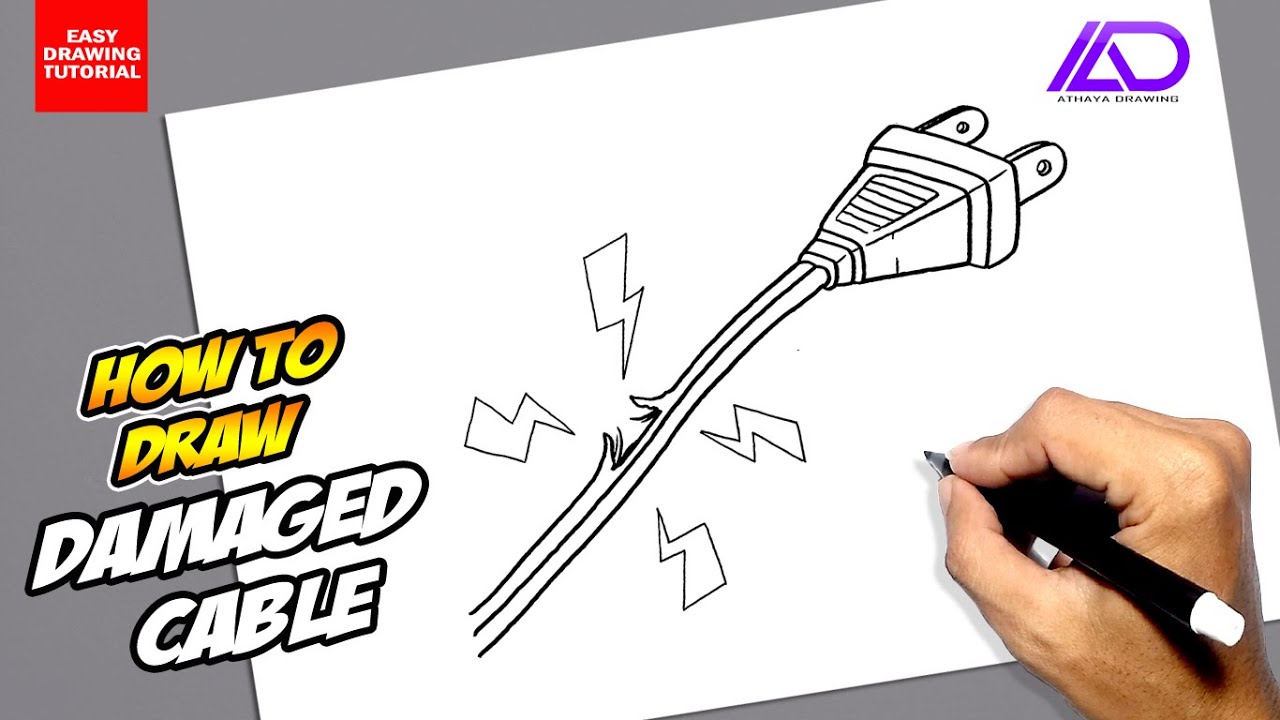 How to draw Damaged Plug Cable - YouTube