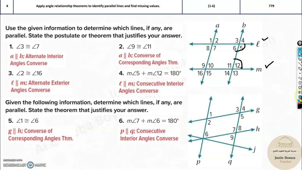 G9Adv 4 Apply angle relationship theorems to identify parallel lines ...