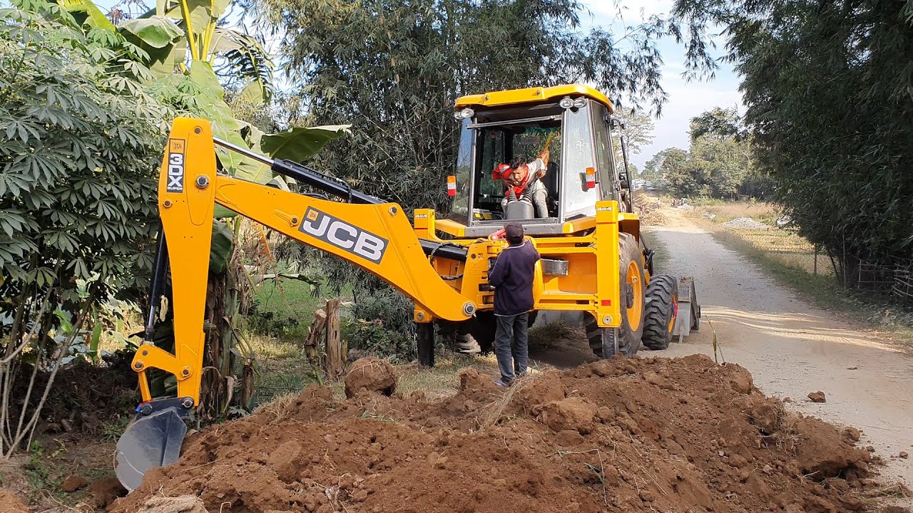 JCB Making Drain and Working For Road Construction - JCB Widening ...