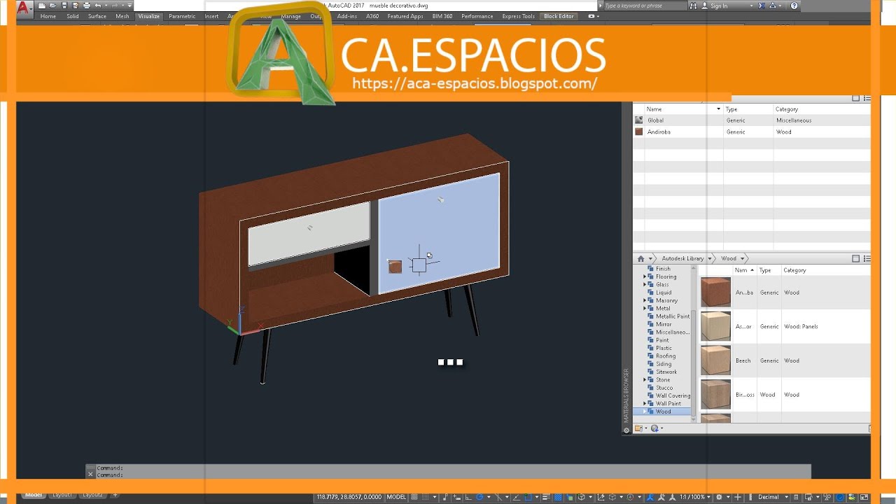 COMO APLICAR MATERIALES A UN BLOQUE 3D EN AUTOCAD - YouTube