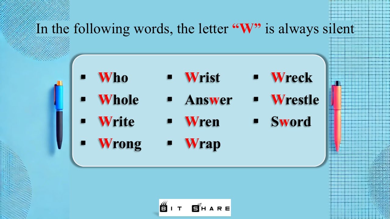 Silent Letter "W" with meaning and Example sentence || English ...