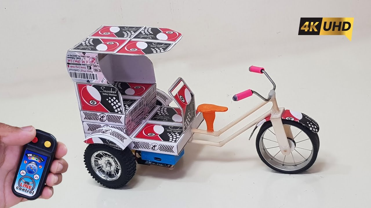 How to Make Cycle RickShaw at home Matchbox | Diy at Home from DC Motor ...