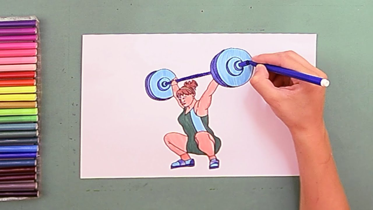 How to draw a weightlifter (weightlifting sport) - YouTube