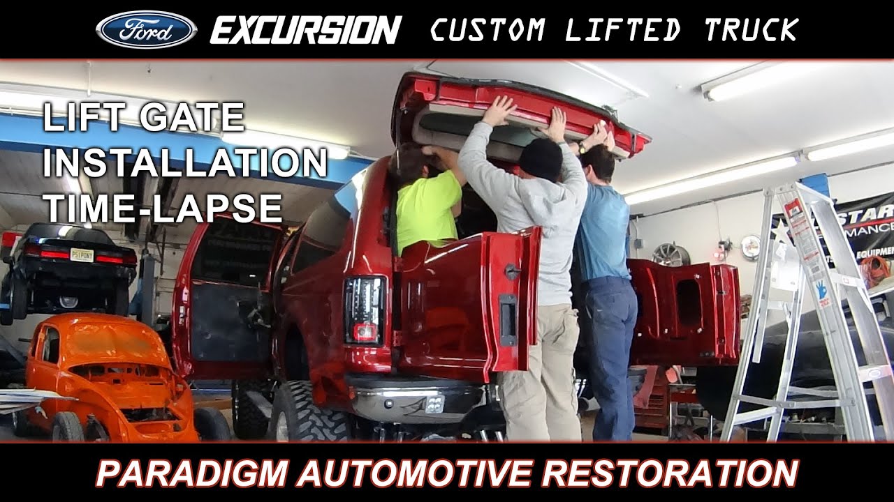 Custom Lifted Ford Excursion - Liftgate Installation Time-lapse - YouTube