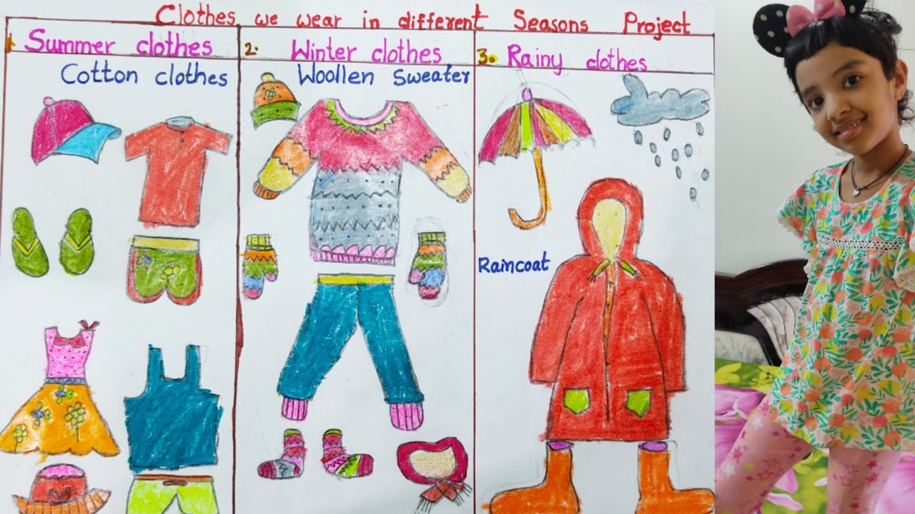 Clothes we wear |in seasons |EVS|project| simple drawing|chaaranvi ...