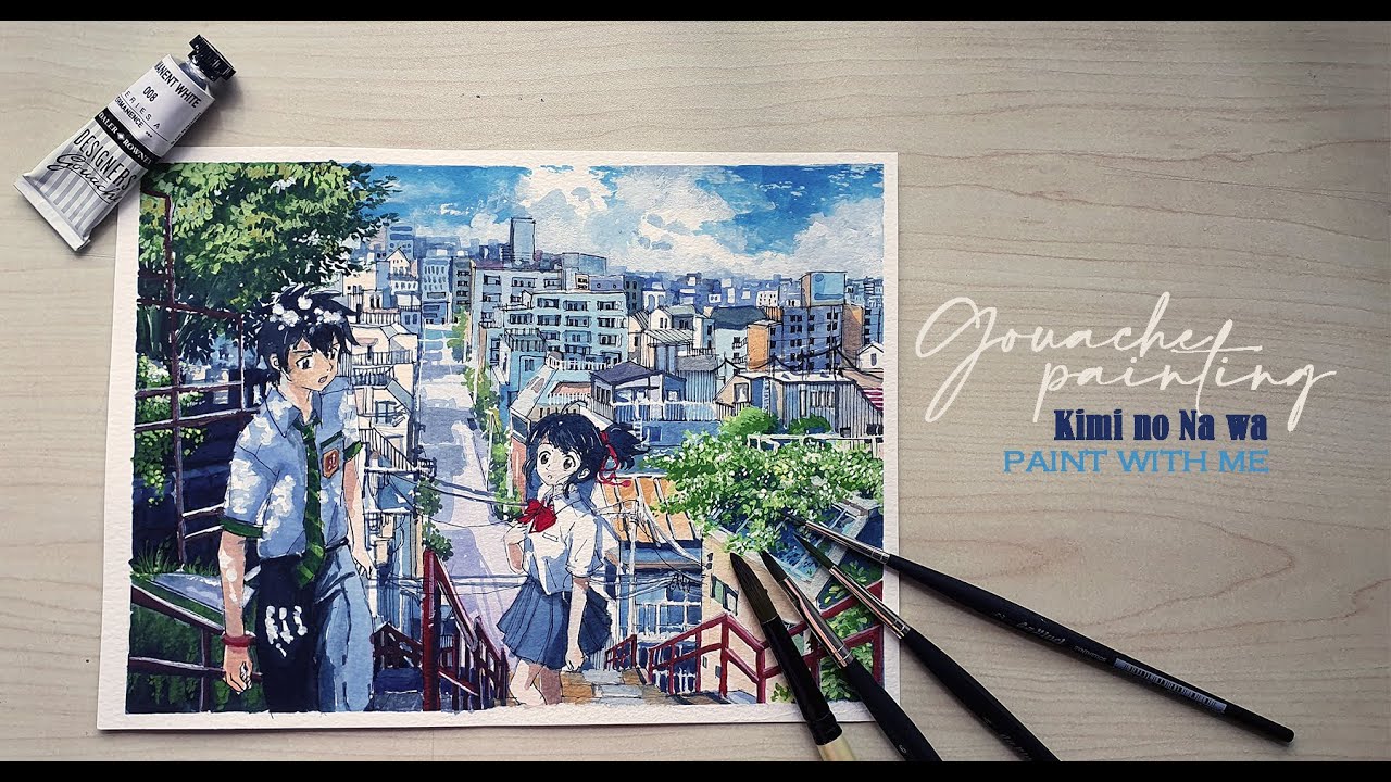 Painting Kimi no Na wa (Your name) scene in gouache - YouTube