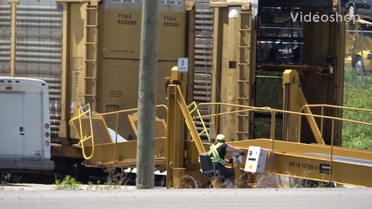 Autorack unloading ramp being moved into position. Wolverton yard, Ayr ...