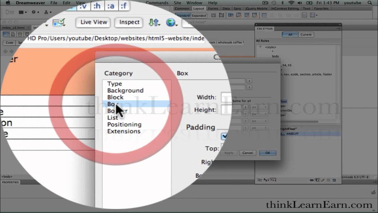 Dreamweaver CS5.5 lessons tutorials how to design CSS3 HTML5 website page development made easy ...