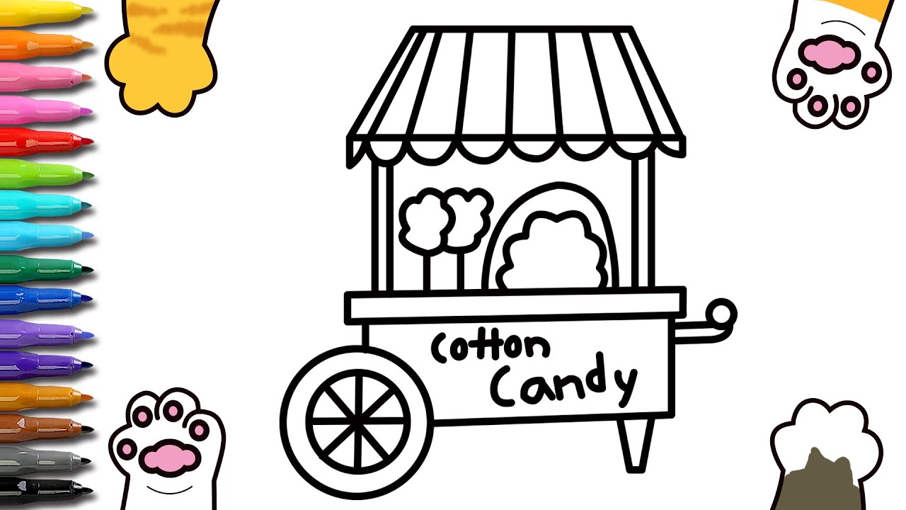 How to draw a Cotton candy stand for children | drawing a Cotton candy ...