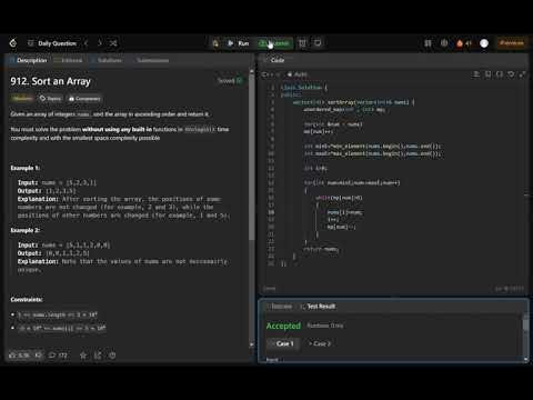 912. Sort an array | C++ | Simple and easy explanation | Leetcode daily question | DSA - YouTube