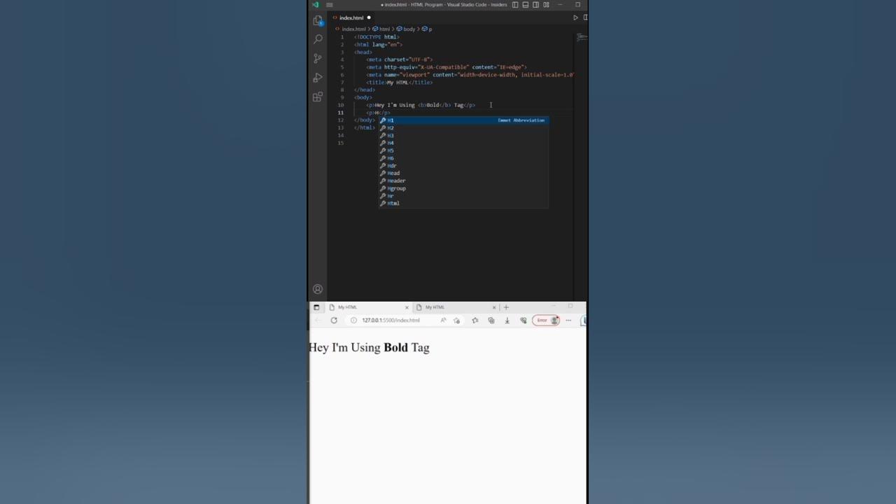 How To Use Basic Html Tag In Html Bold Italic Underline Html Htmltutorial Shortvideo