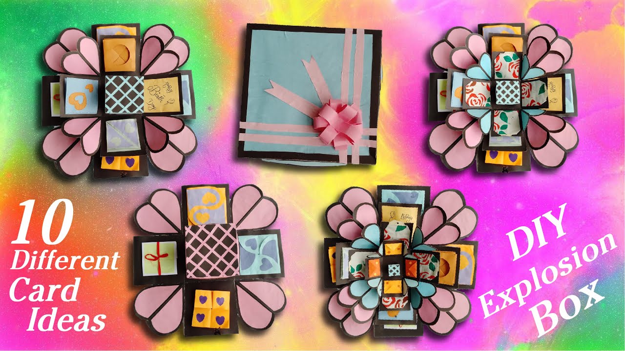 5 layer Explosion gift Box Tutorial 🎁 | 10 different card ideas @ArtbyEman - YouTube