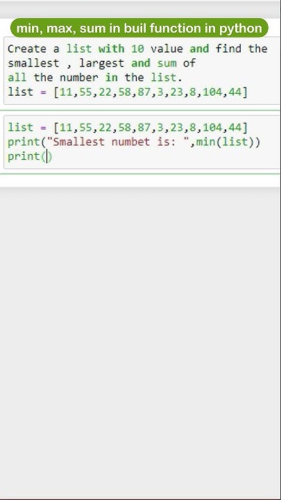 Min Max Sum Function Of List In Python Python List Pythoncode Python Python Shorts