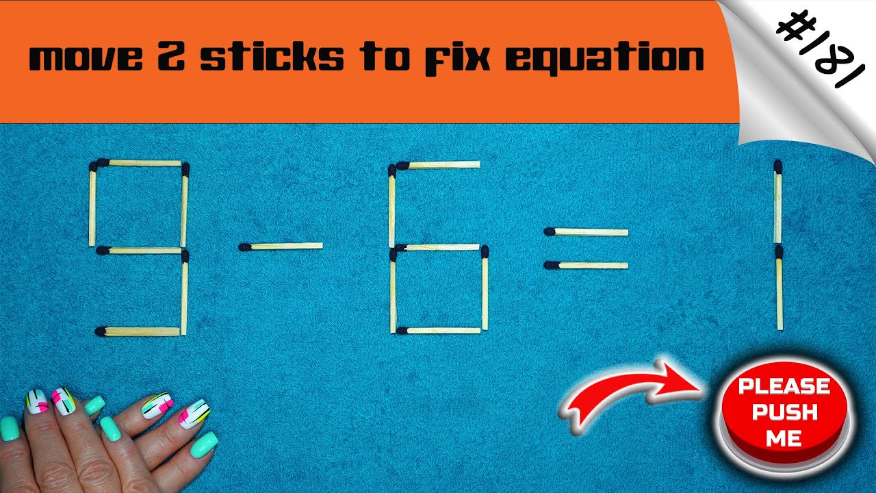 Matchstick puzzle #181 | Match puzzle 9-6=1 with hint and solution ...