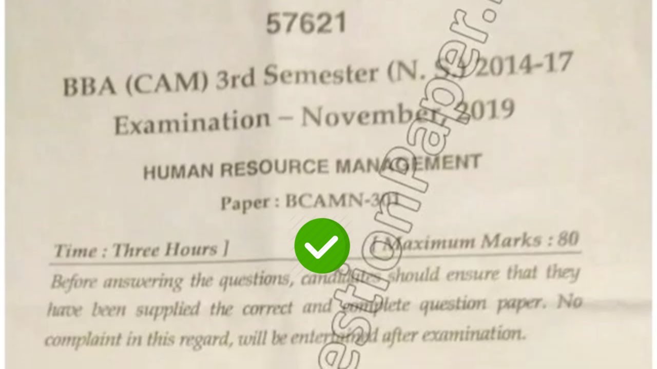 2019 BBA CAM 3rd SEM Human Resource Management Question Paper - YouTube