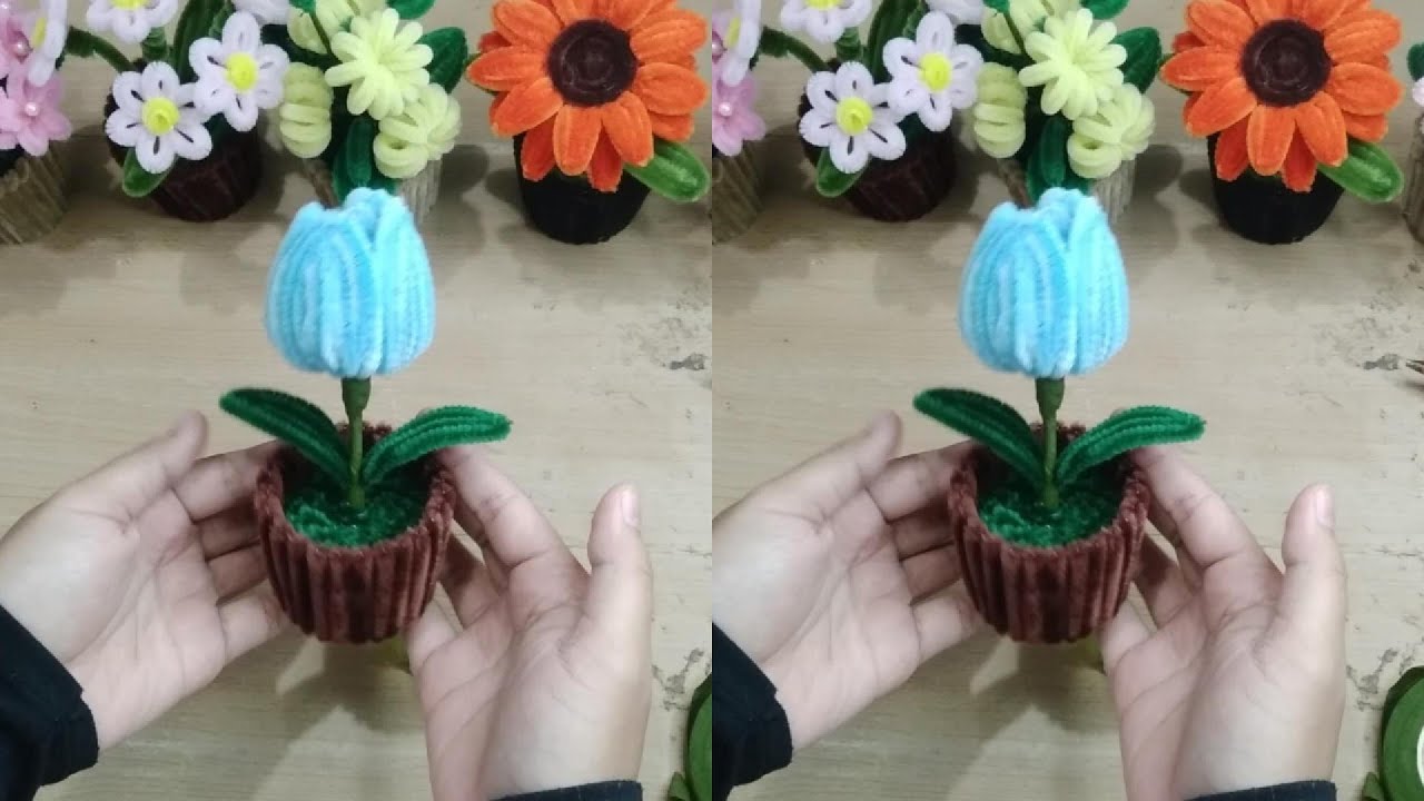 DIY Minipot Bunga Kawat Bulu | Dekorasi Unik & Mudah | DIY Mini Fuzzy ...