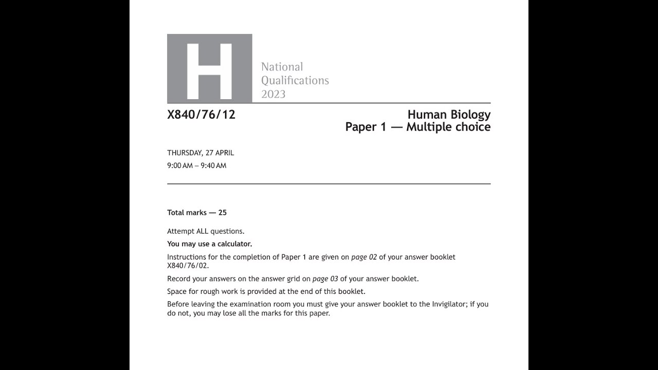 SQA Higher Human Biology 2023 Paper 1 Answers - YouTube