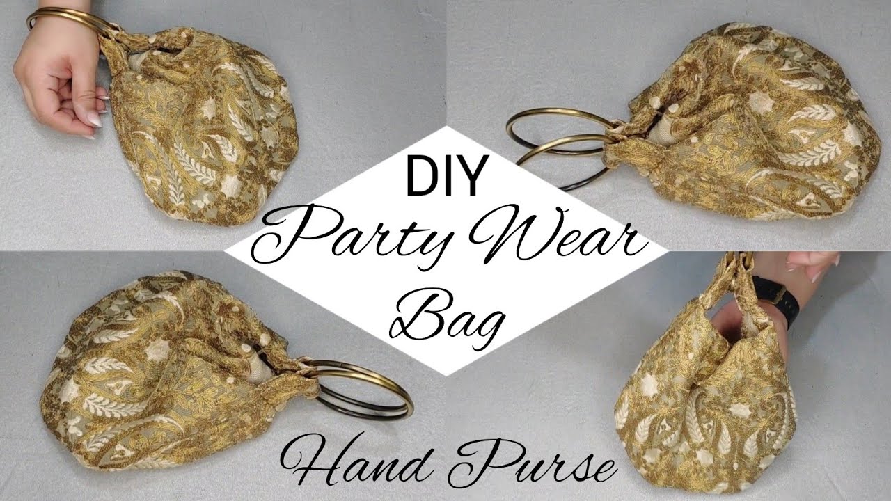 DIY Hand Purse , Party Wear Purse , Ring Handle Purse/Bag , Golden Lace ...