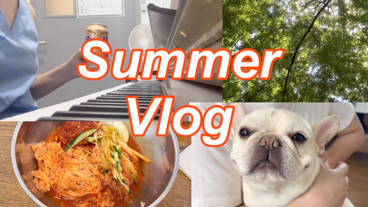 Vlog 무더운 여름 ☀️⛱🔥 함흥냉면 먹고 I 수영하고 🏊🏻♀️ 필테하고 I🧘🏻♀️옥희랑 산책하고 🐶⛲️🌿 I 비창 3
