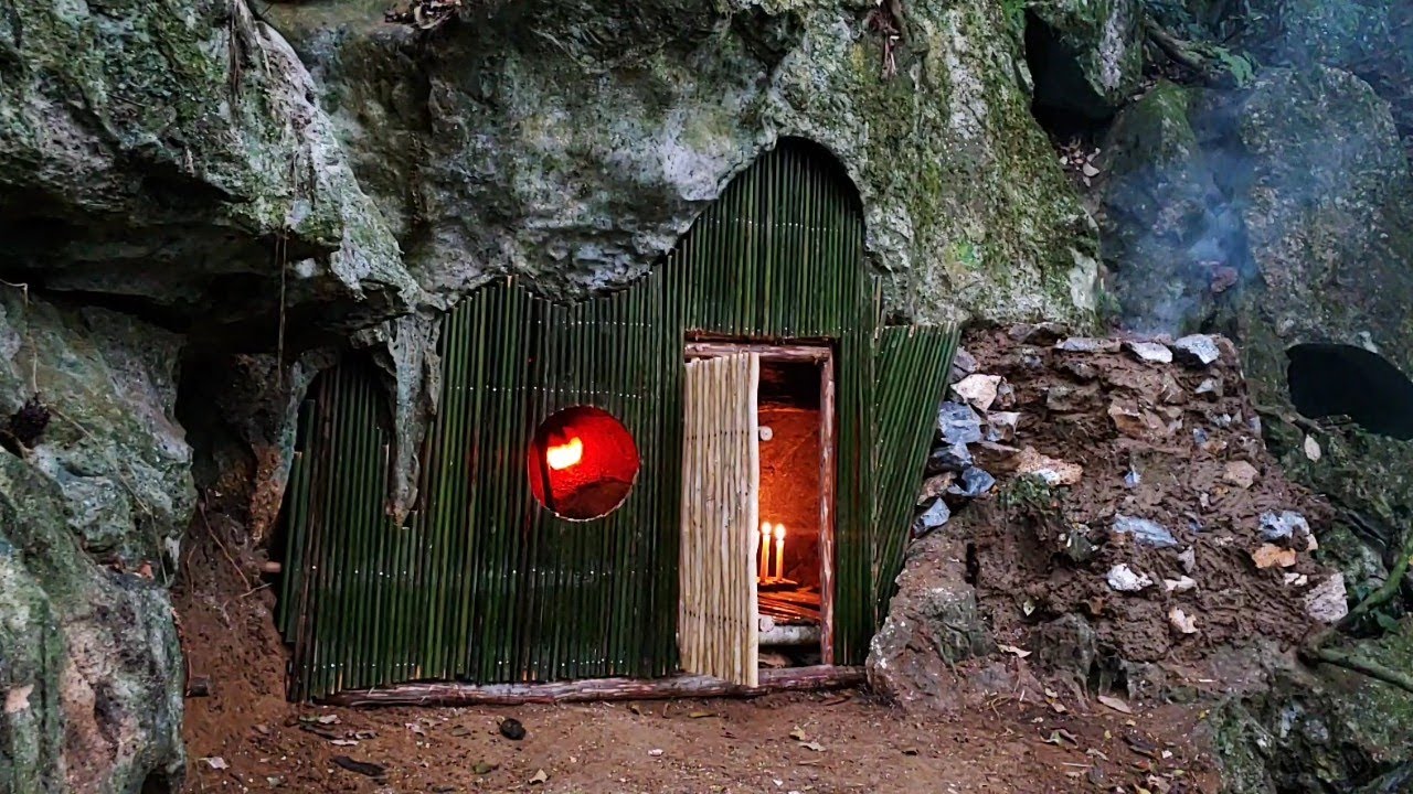 build a simple, safe shelter living in a cave, camping - YouTube