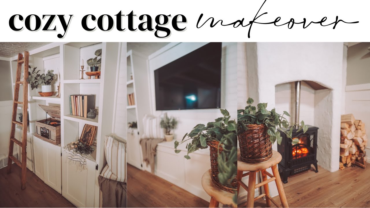 COTTAGE HOUSE MAKEOVER UNDER $500 | DIY Built Ins + Cottage Fireplace ...