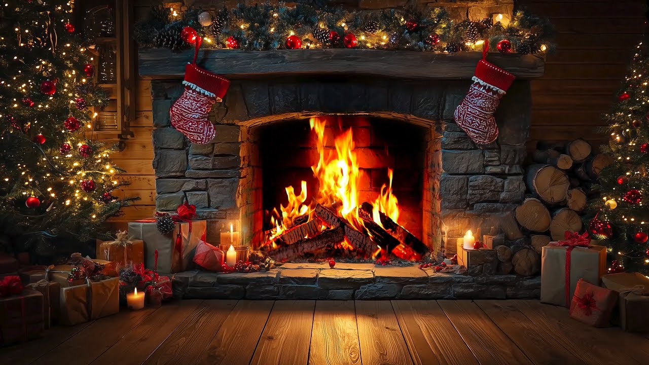 🕯️ Slow-Burning Christmas 4K Fireplace 🔥 Soft Crackles for Stress ...
