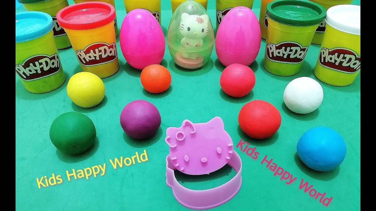 Learn Colors with Play Doh Hello Kitty Mold Surprise Eggs and Toys Fun ...