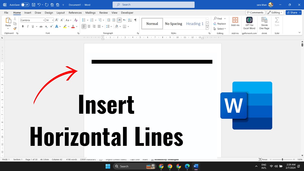 How to Insert the horizontal line in Microsoft Word - YouTube