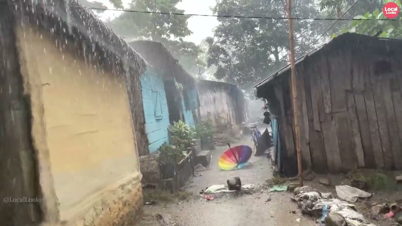 Walking Another Side of Village in Heavy Rain-a Village with Congested ...