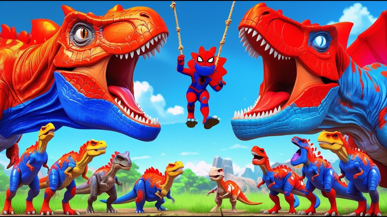 Tyrannosaurus Rex Spider-Man vs Mosasaurus Dinosaur SuperHeroes Battle ...