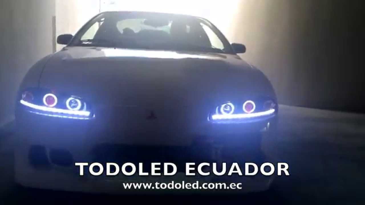 RETROFIT HEADLIGHTS LED MITSUBISHI ECLIPSE / ANGEL EYES DRL RUNNING ...