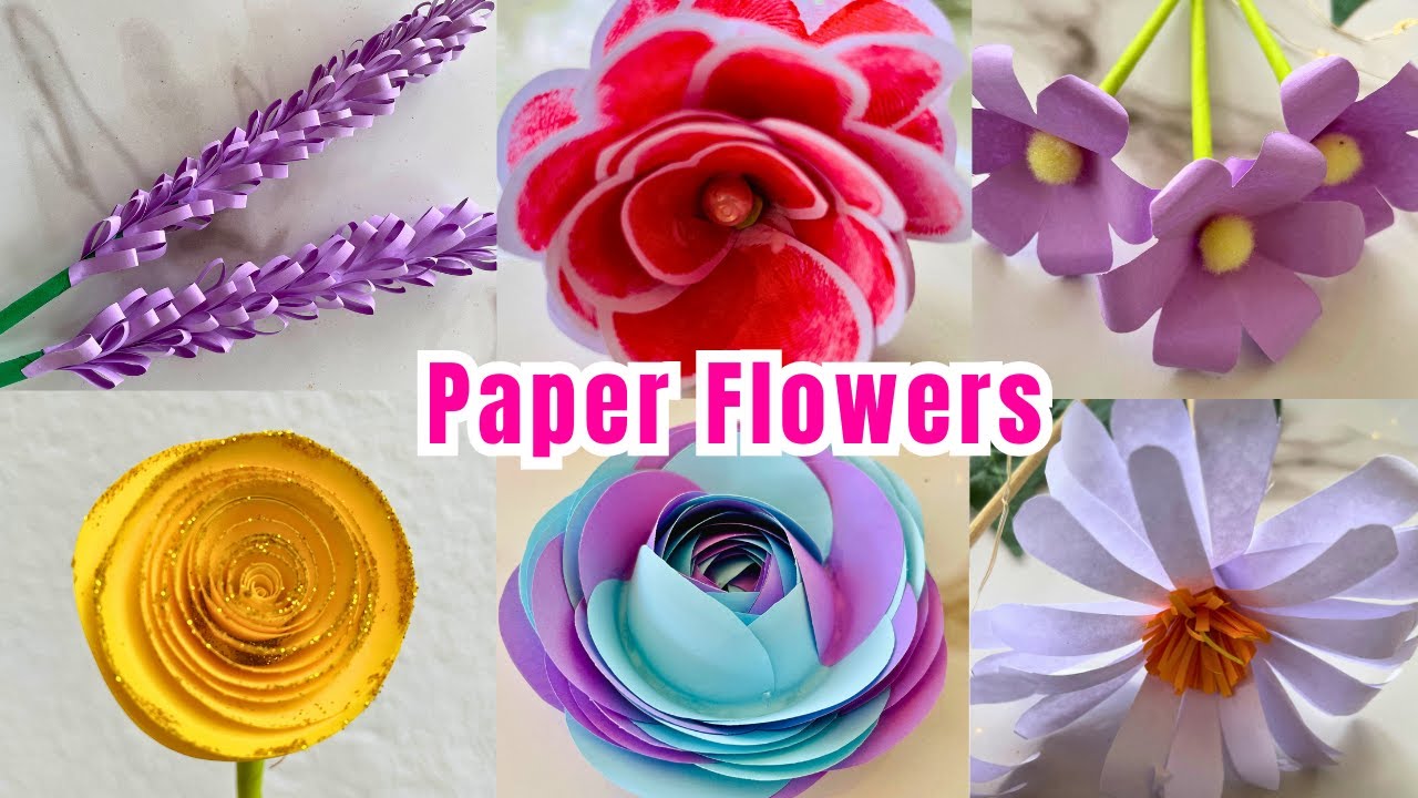 6 IDEAS | How to make Paper Flowers 🌸 Easy Paper Flower Crafts for ...