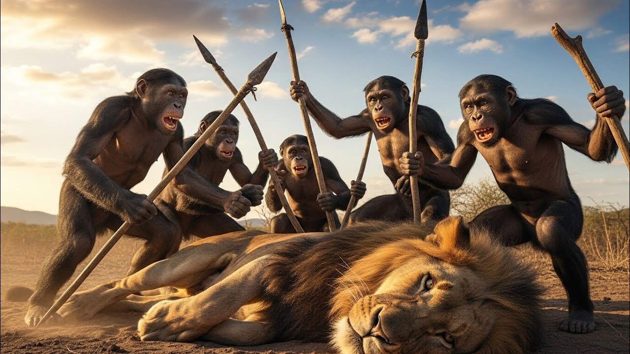 Australopithecus Life: The Lion Hunt and Feast - YouTube
