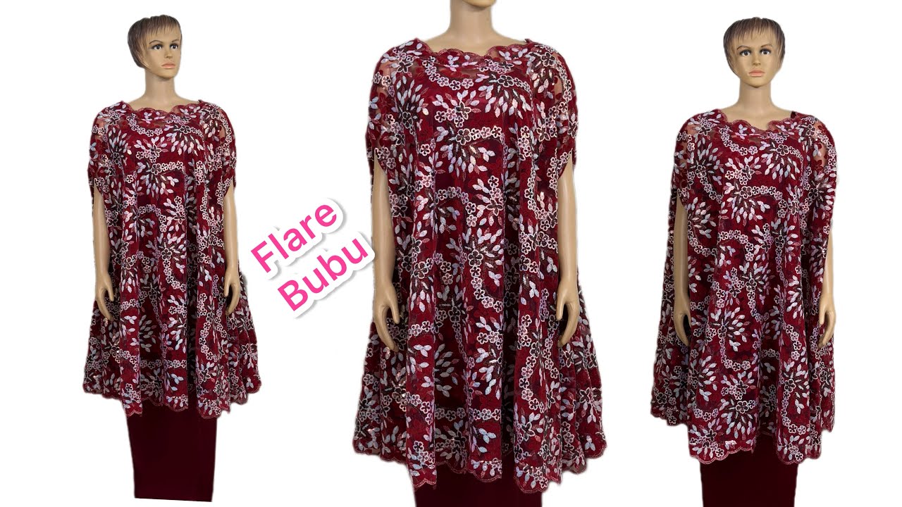 How to cut and sew a flare Bubu dress with lace scallop NECKLINE - YouTube